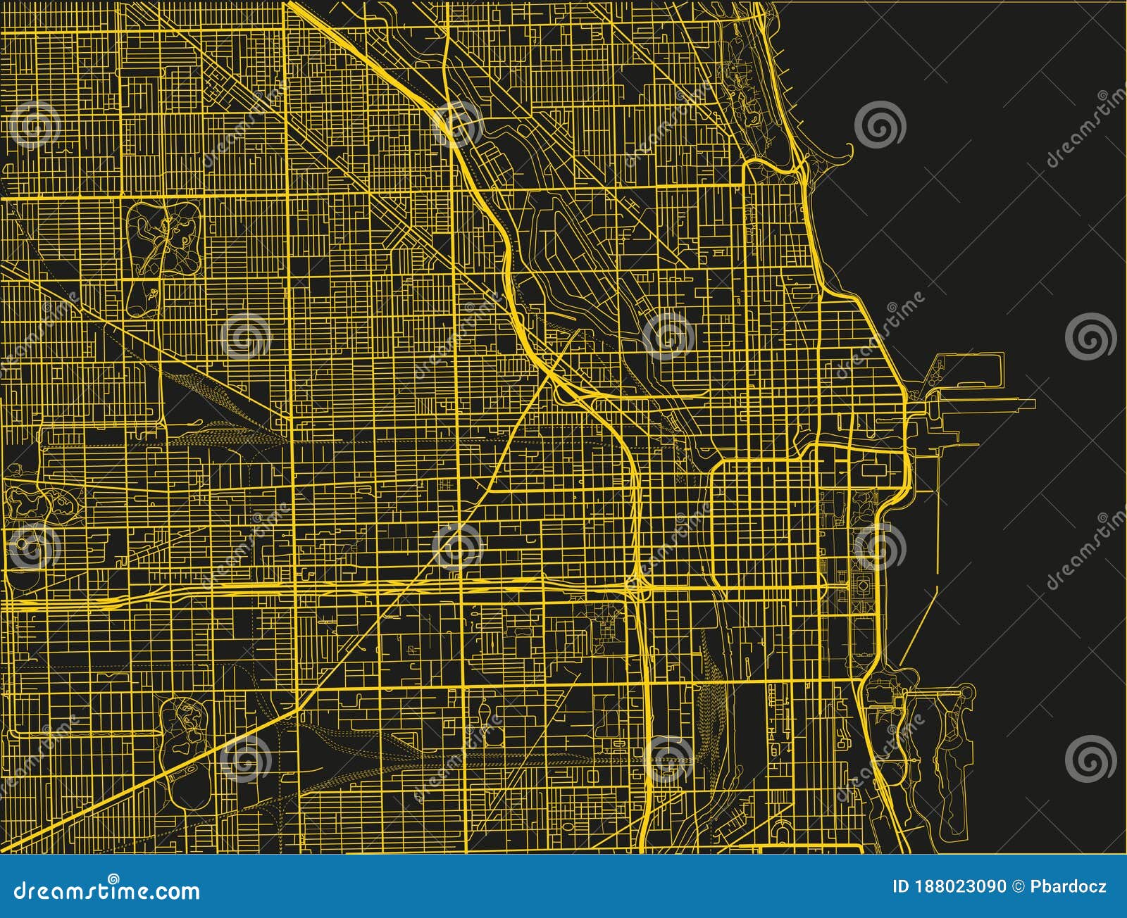 Black and Yellow Vector City Map of Chicago. Stock Vector ...