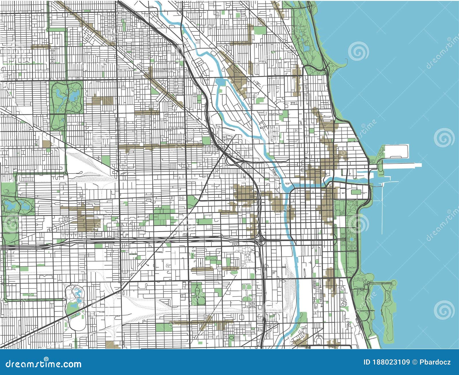 Colorful Chicago Vector City Map. Stock Vector - Illustration of city ...