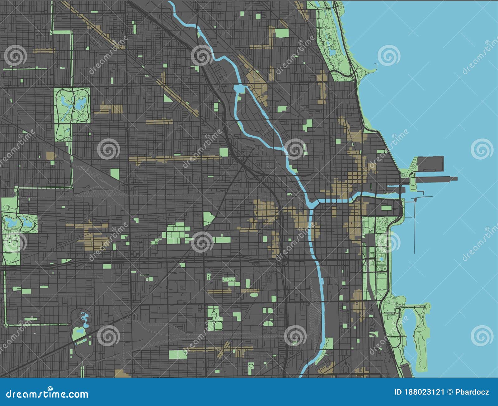 Chicago Vector Map with Dark Colors. Stock Vector - Illustration of ...