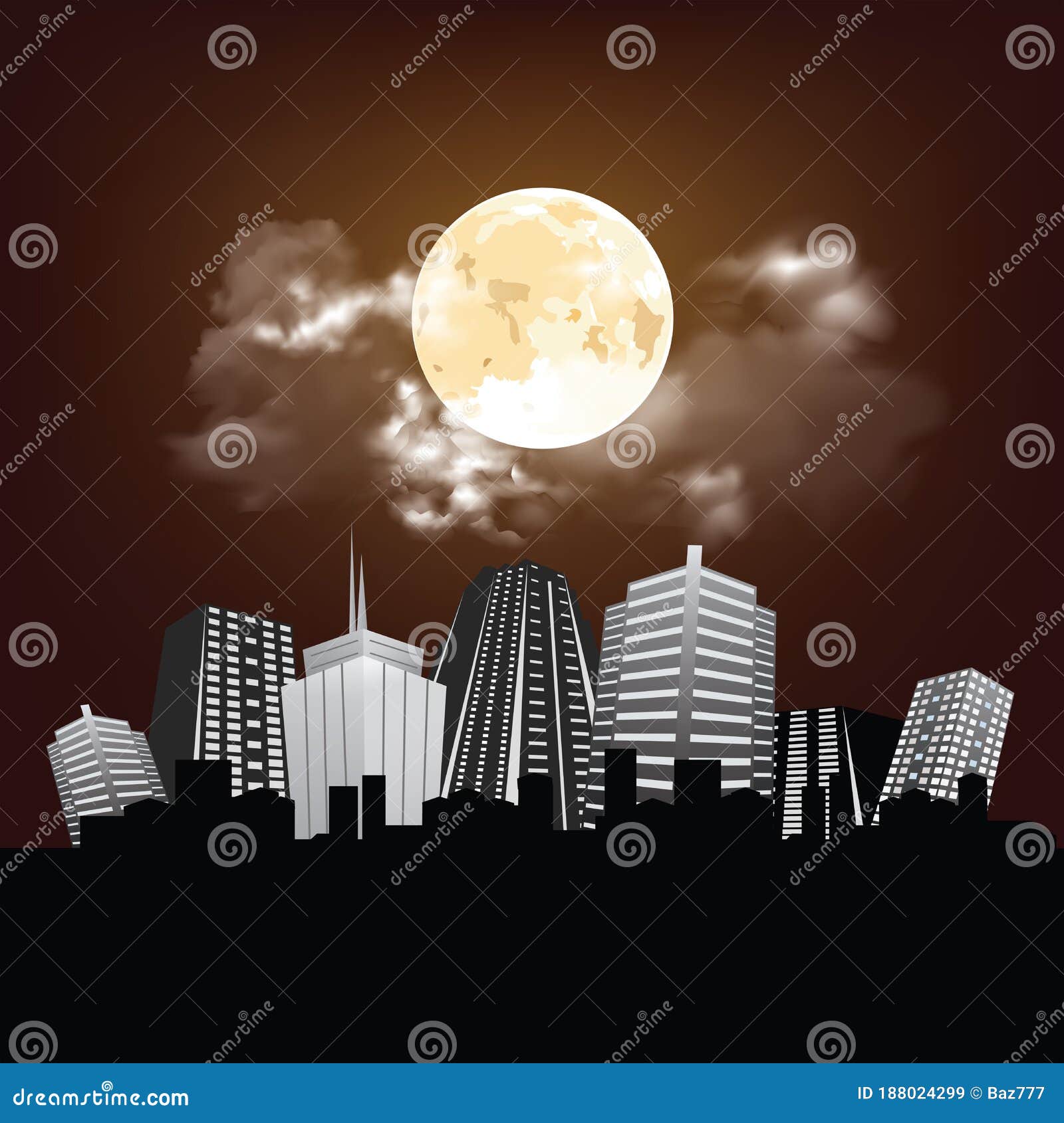 Stunning moon over city stock illustration. Illustration of building ...