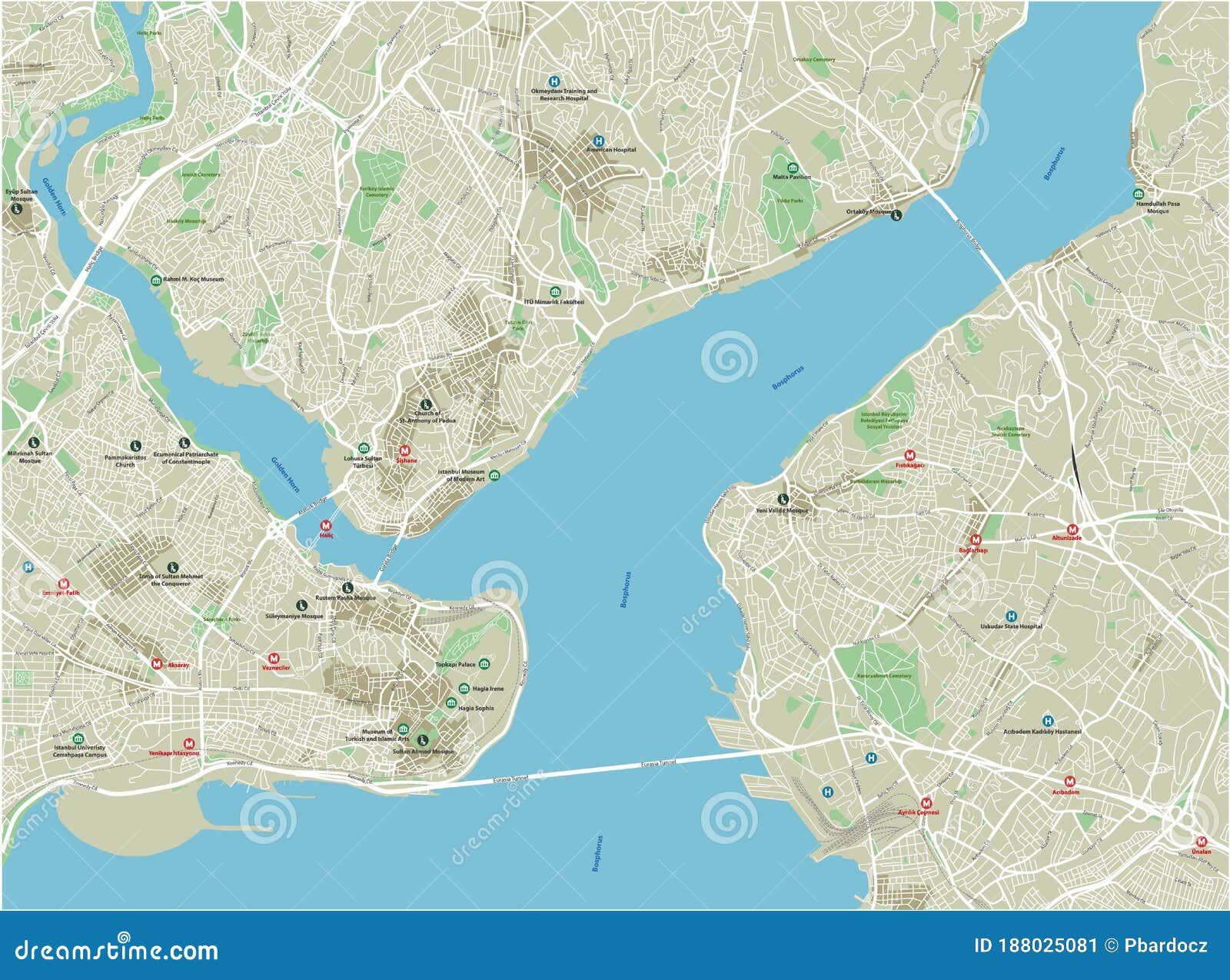 Vector City Map of Istanbul. Stock Vector - Illustration of gate ...