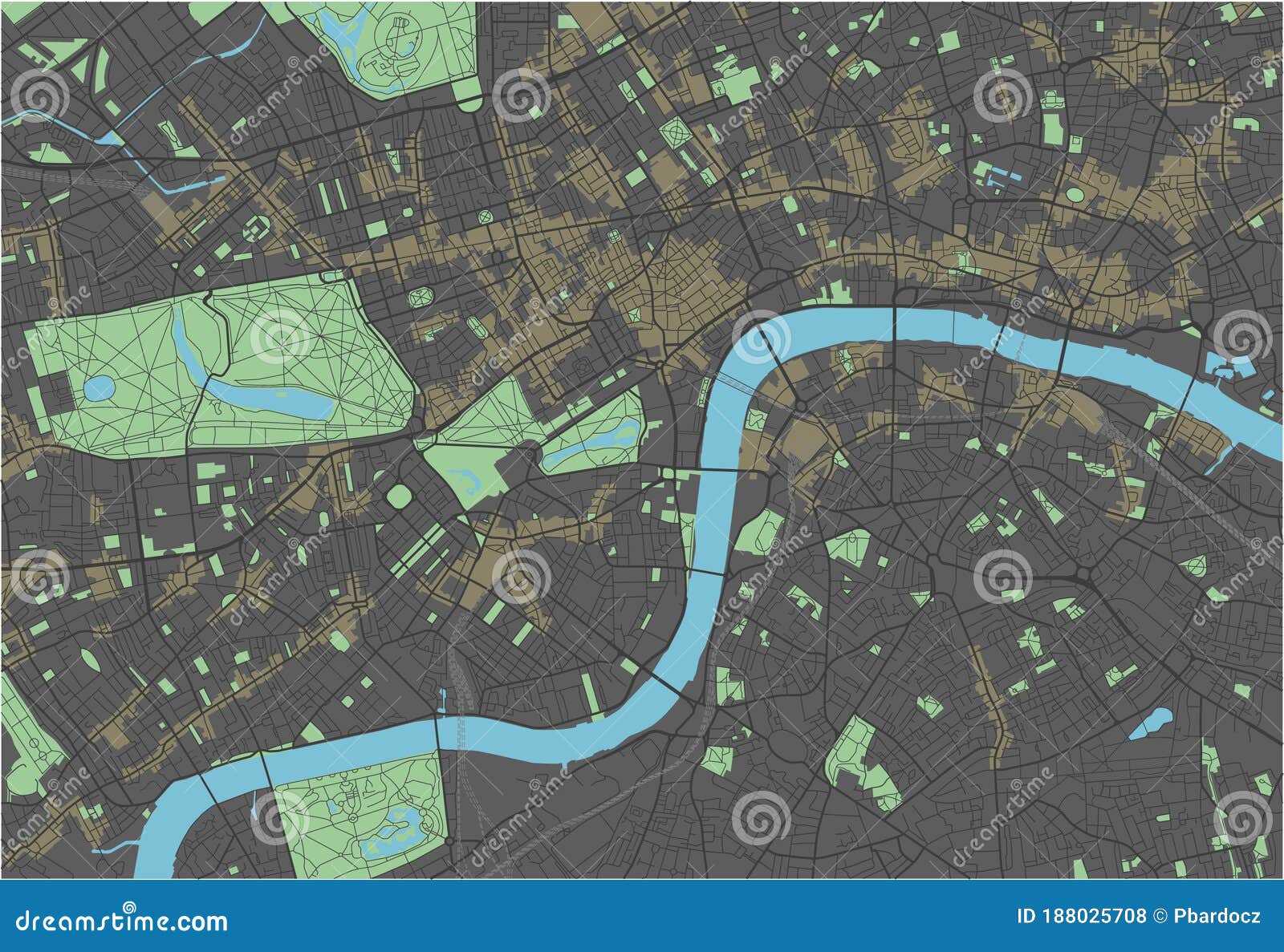 London Vector Map with Dark Colors. Stock Vector - Illustration of ...