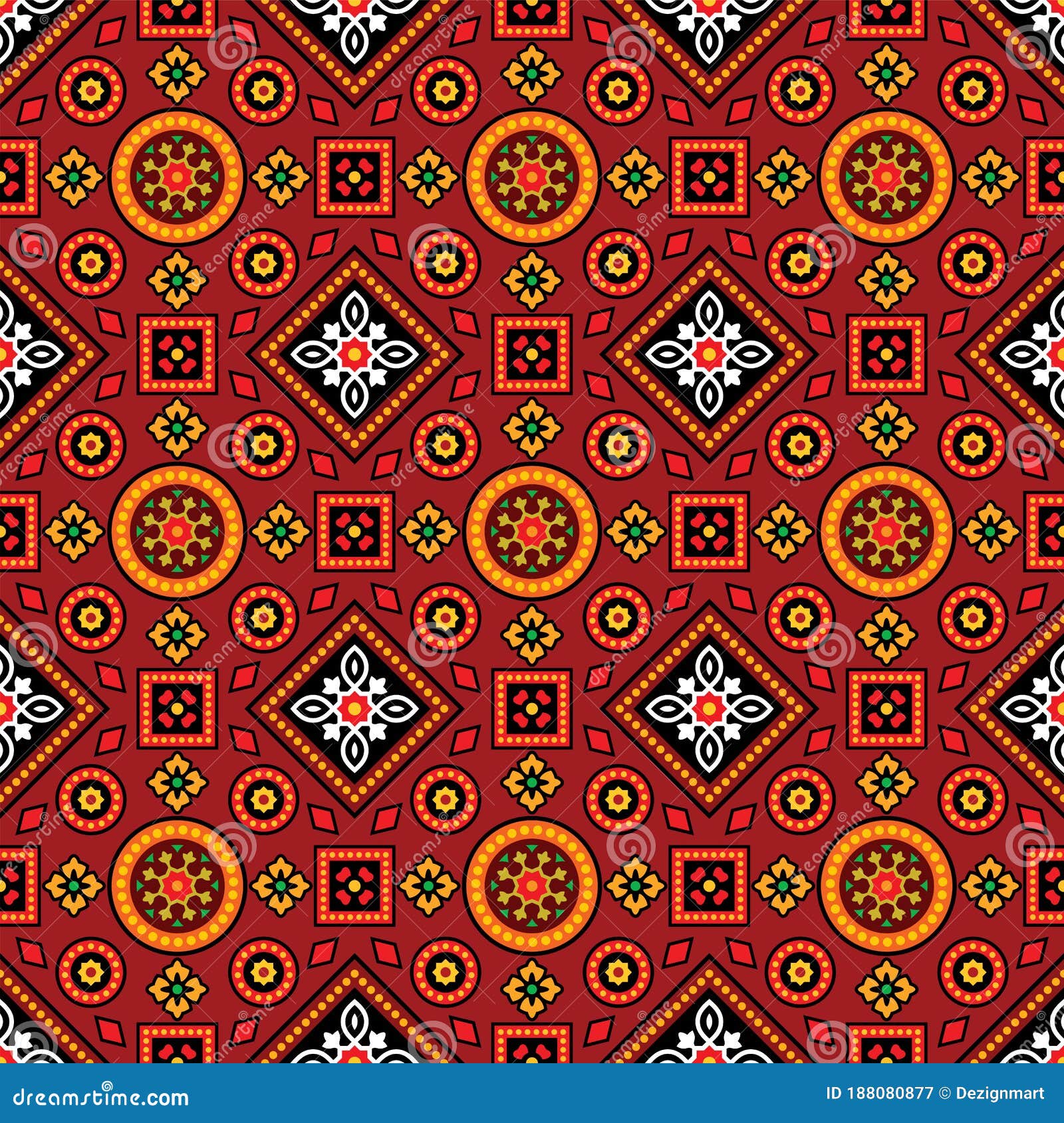 Sindhi Colourful Red Ajrak Pattern Stock Vector - Illustration of ...