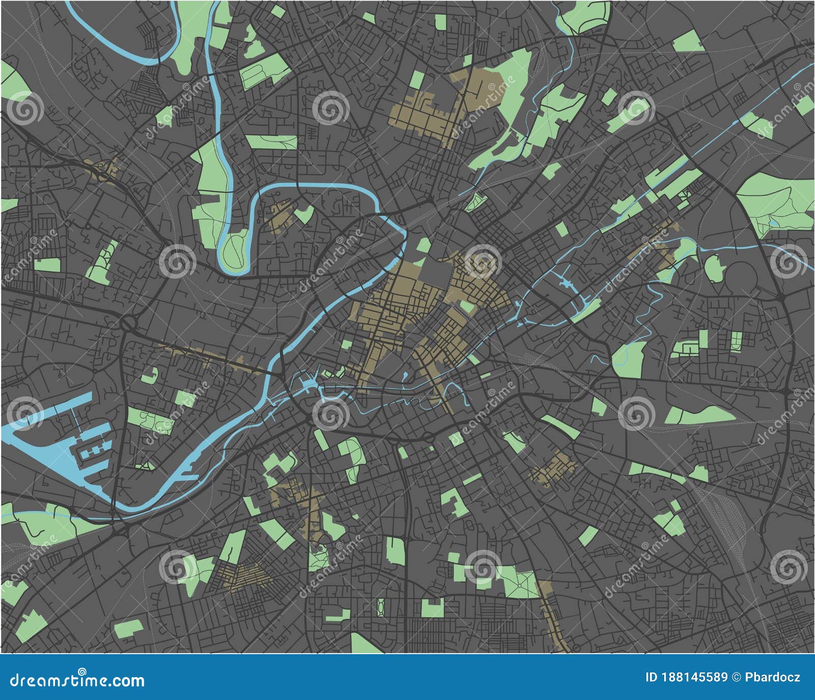 Manchester Vector Map with Dark Colors. Stock Vector - Illustration of ...