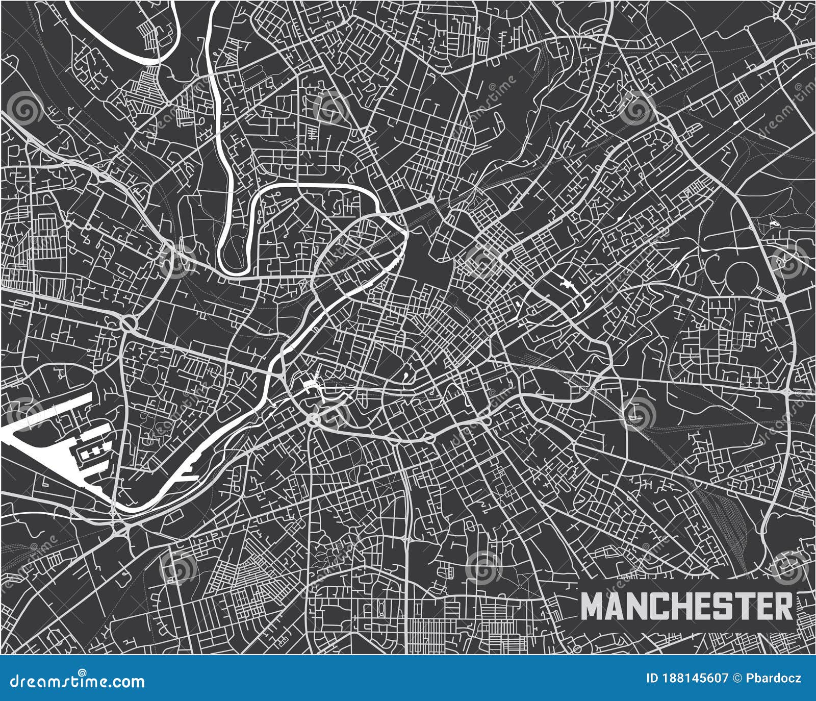 Manchester City Map With Wards Grey Illustration Silhouette Shape ...