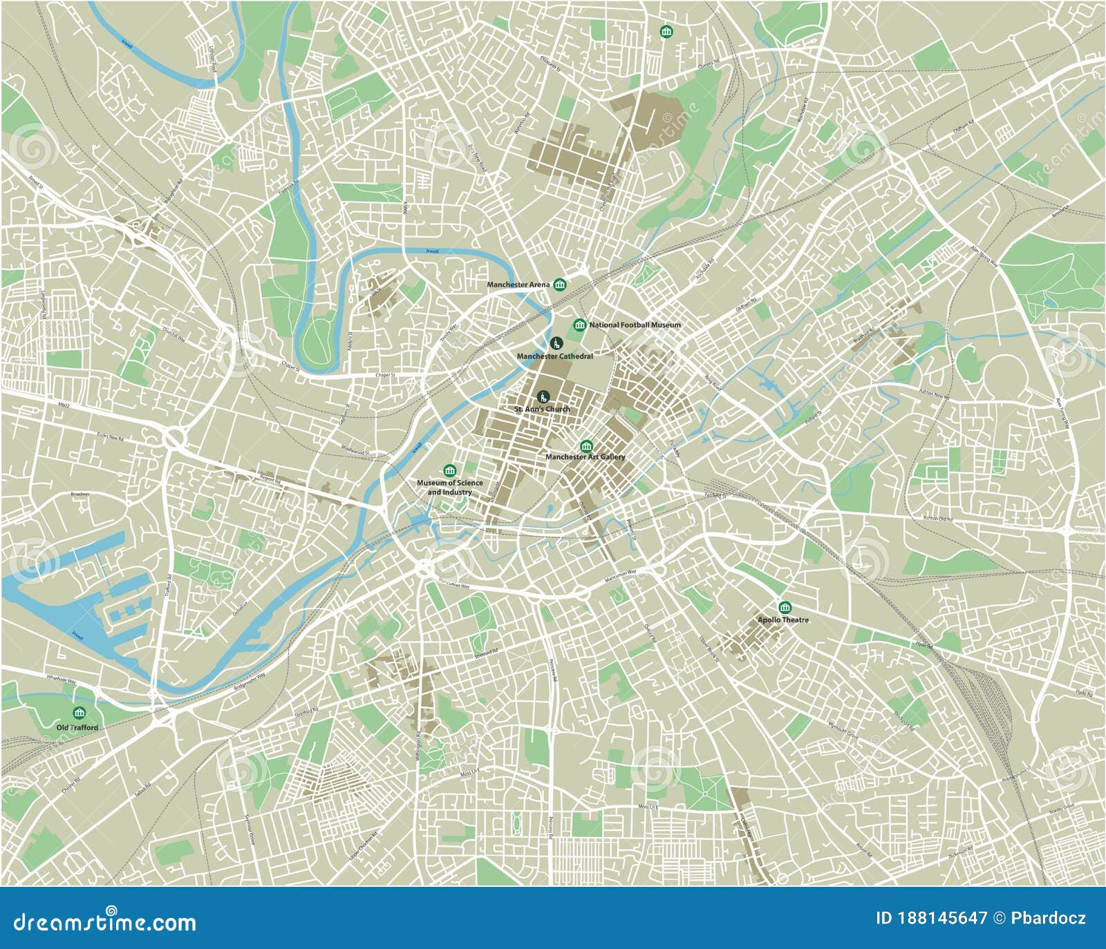 Vector City Map of Manchester. Stock Vector - Illustration of ...