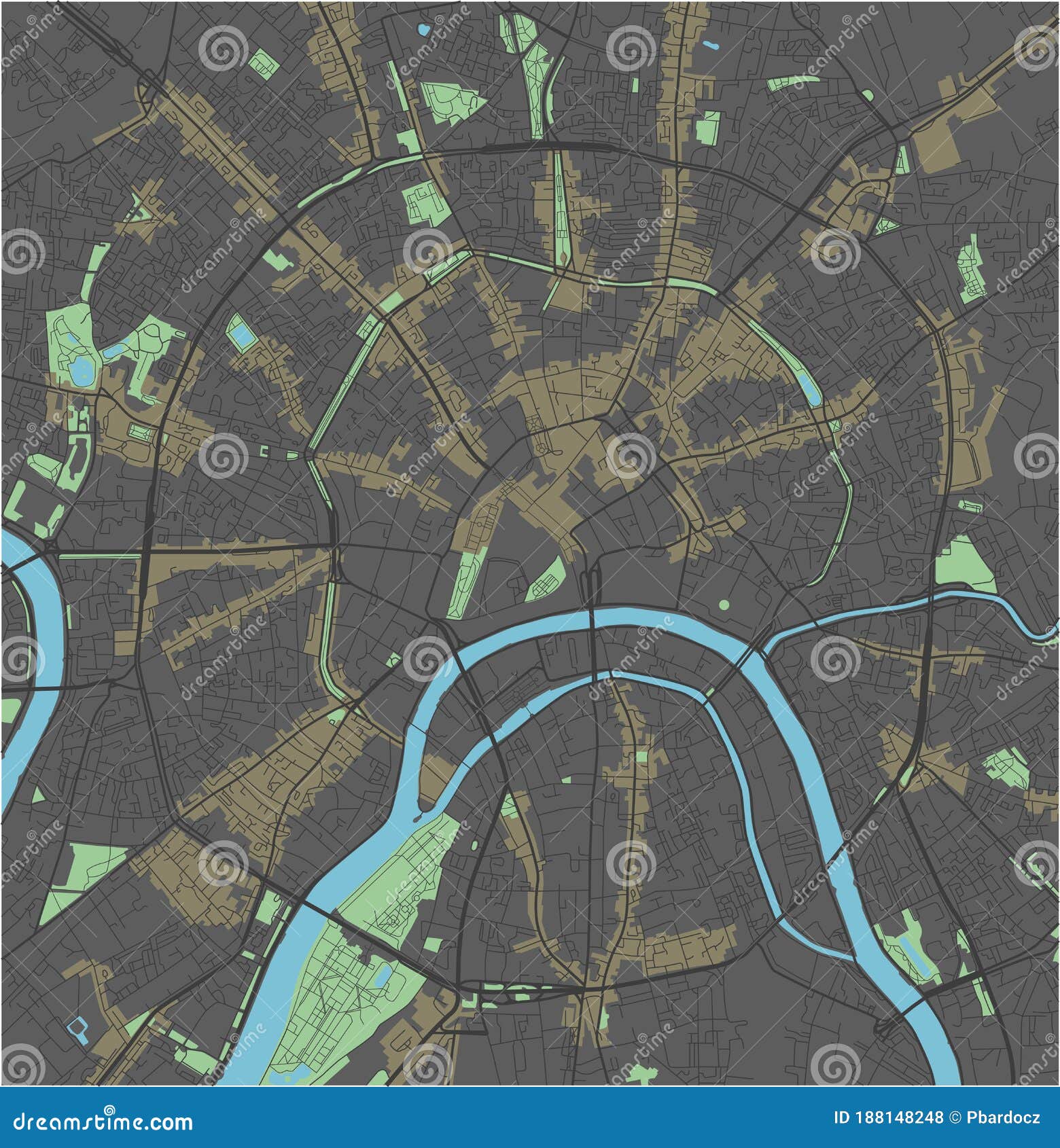 Moscow Vector Map with Dark Colors. Stock Vector - Illustration of ...