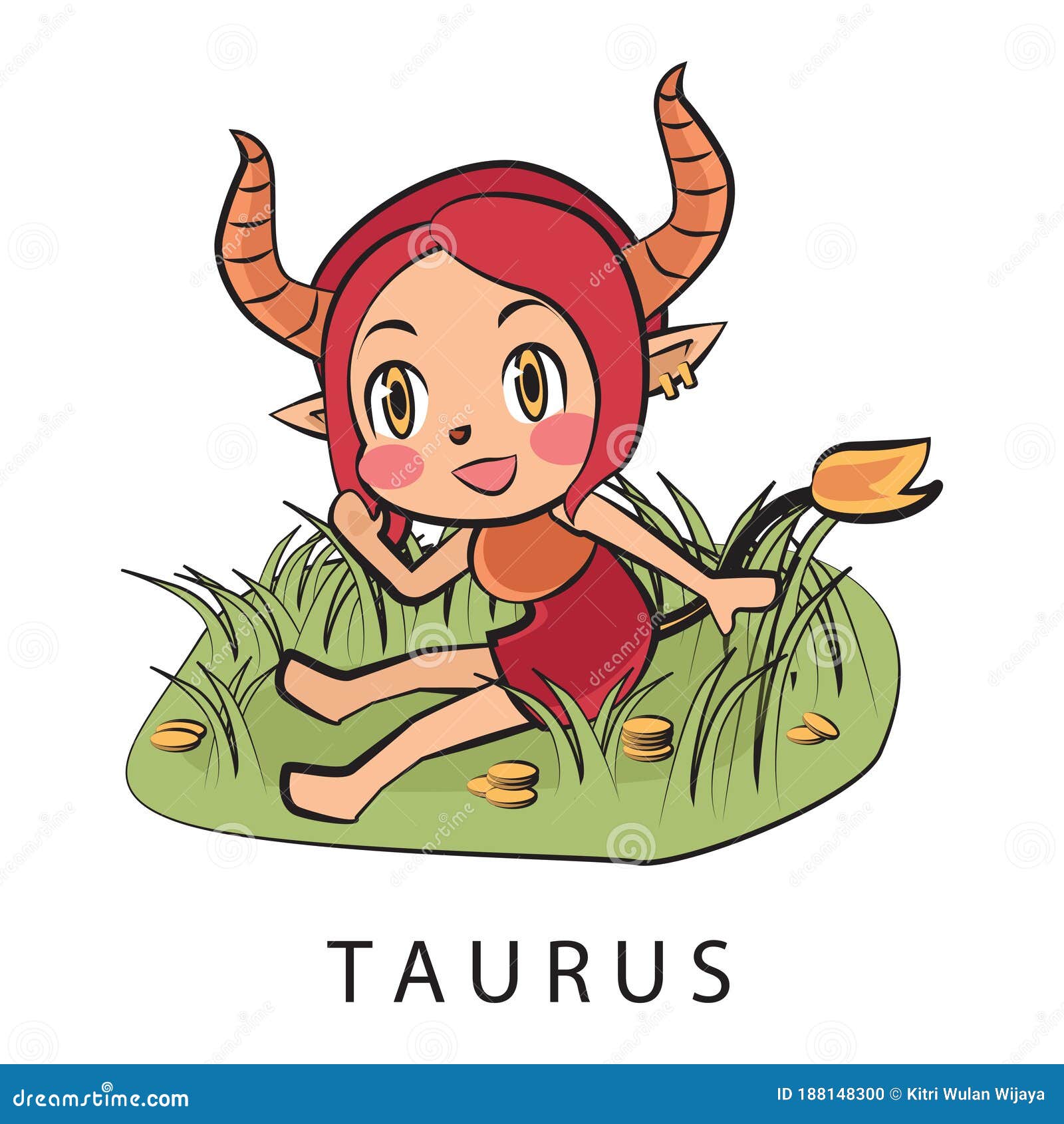 Lovely Cartoon Horoscope Zodiac Taurus Stock Vector - Illustration of ...