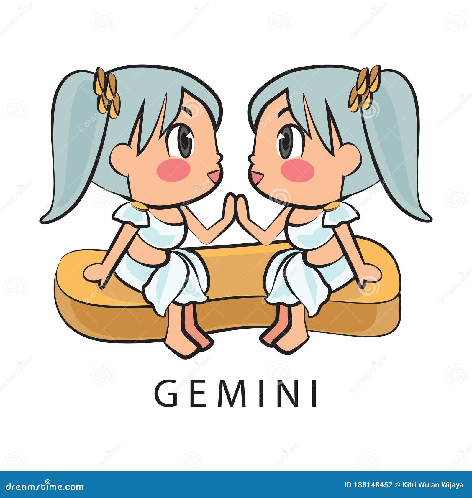 Cute Cartoon Zodiac Set Gemini Stock Vector - Illustration of fairy ...