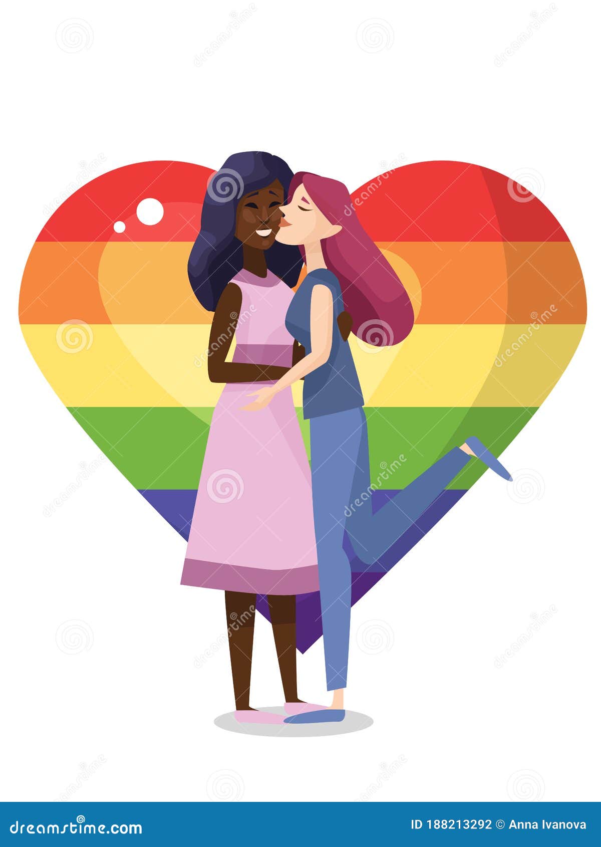 Happy LGBT Couple Hugs and Kiss Stock Illustration - Illustration of ...