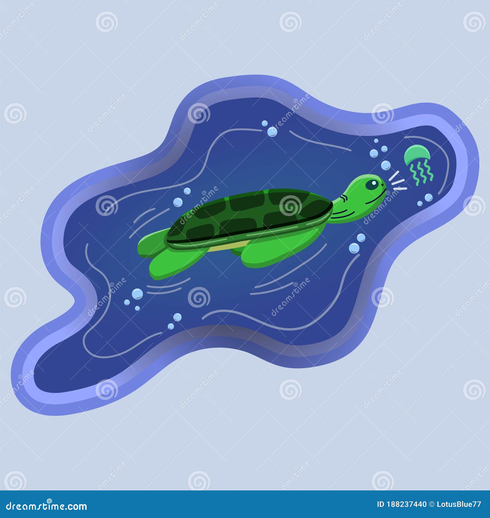 Flat Illustration of Turtle Chasing Jellyfish Stock Vector ...