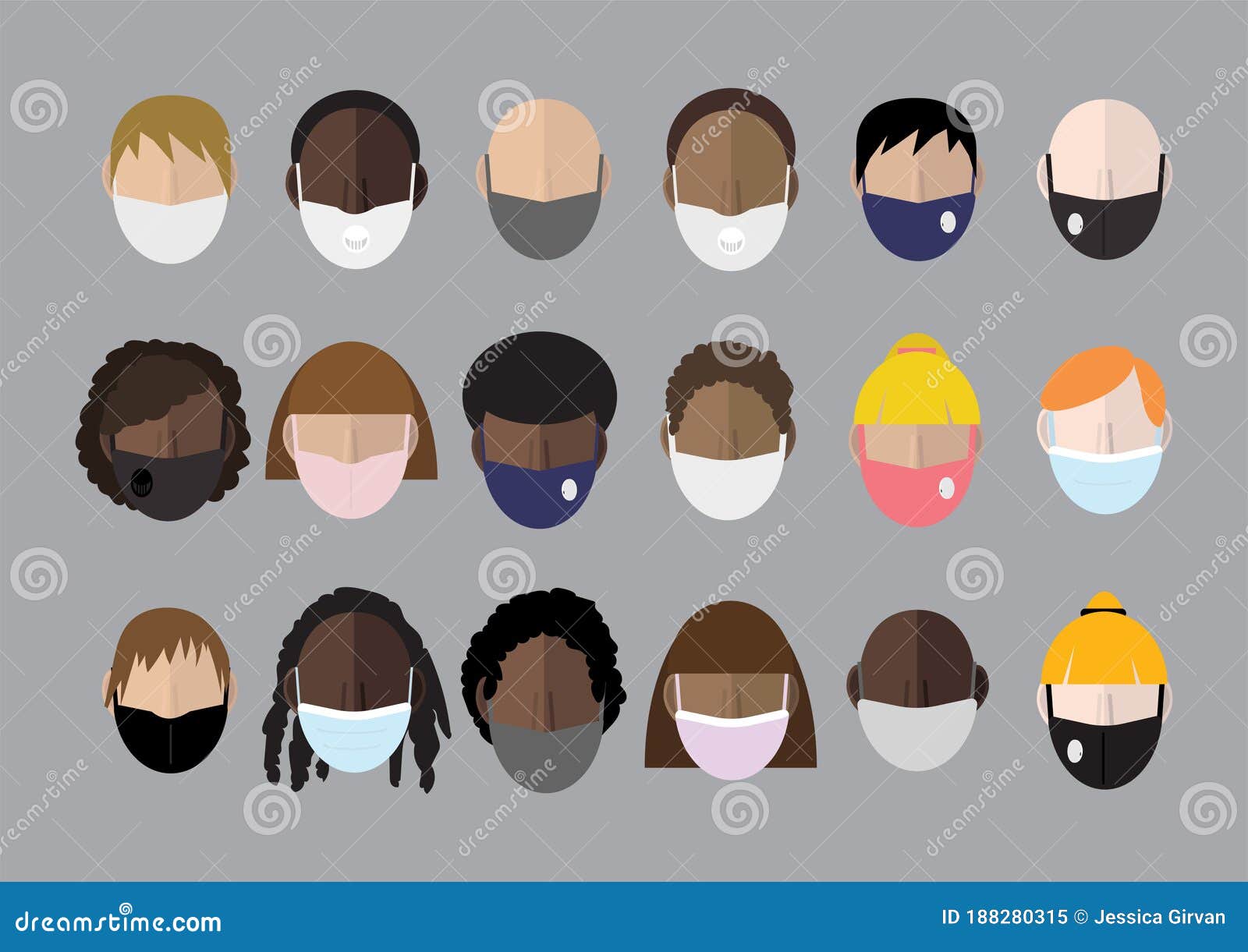 Simple Faces Wearing Face Masks Stock Vector - Illustration of ...
