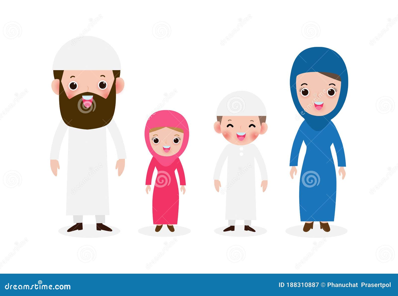 Set of Happy Muslim Family in National Dress, Arab Muslim Parents with ...