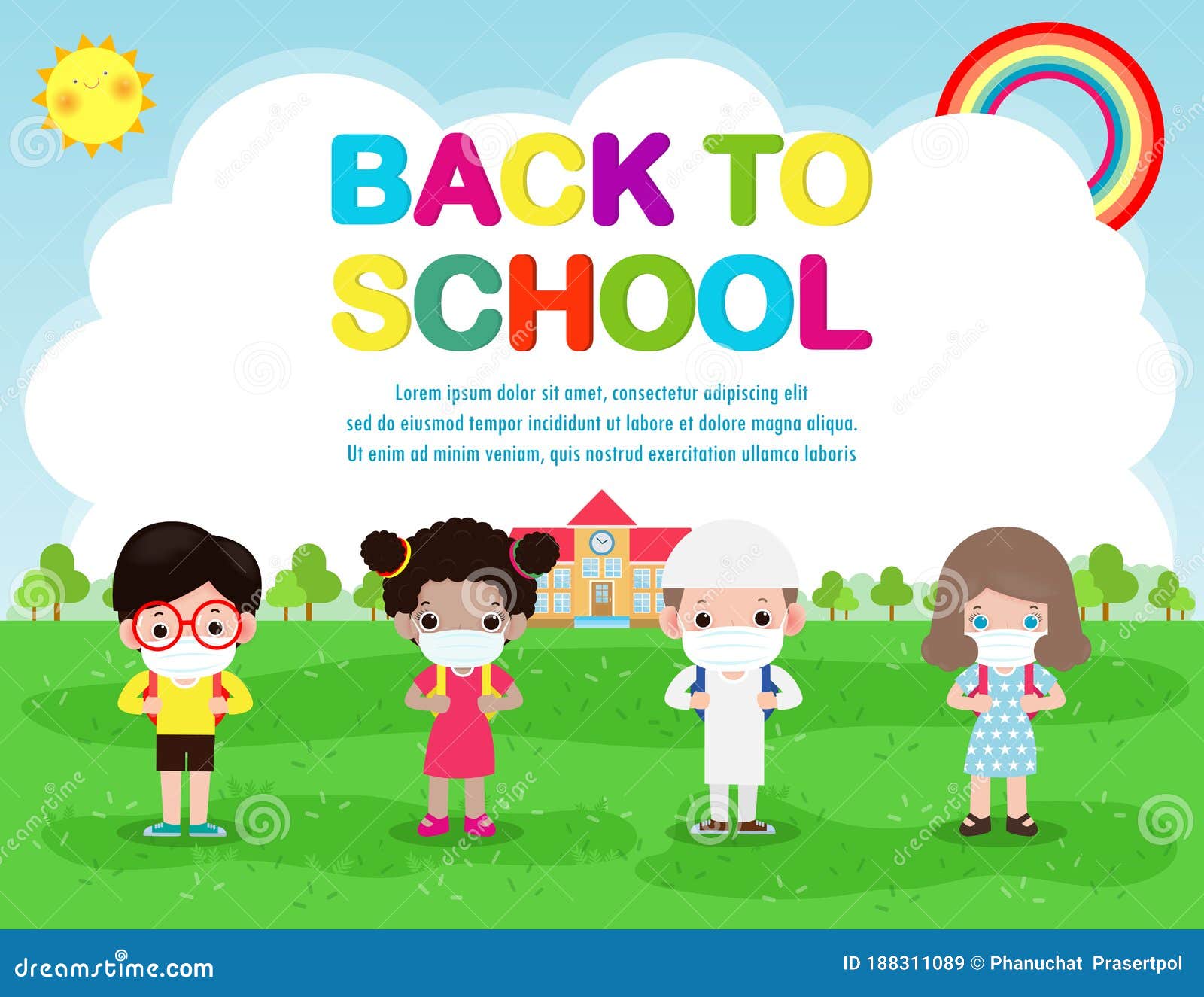 Back To School for New Normal Lifestyle Concept. Happy Group Diverse ...