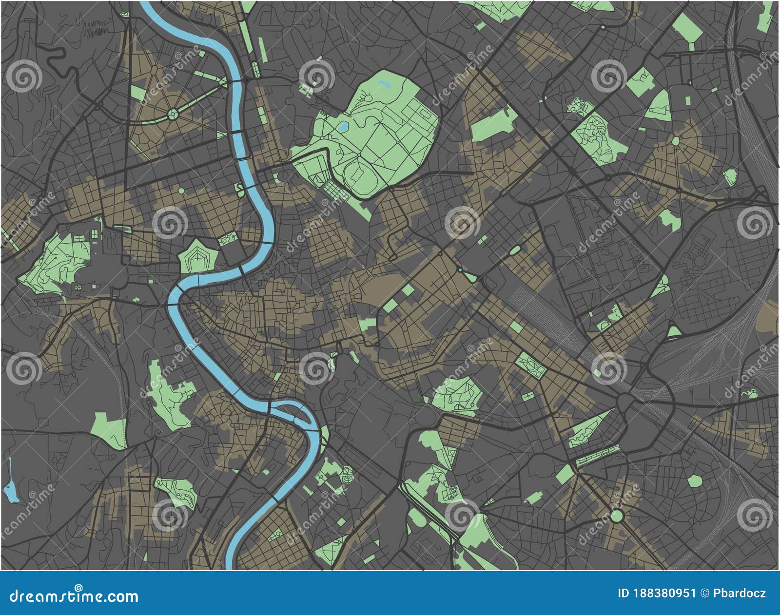 Rome Vector Map with Dark Colors. Stock Vector - Illustration of ...