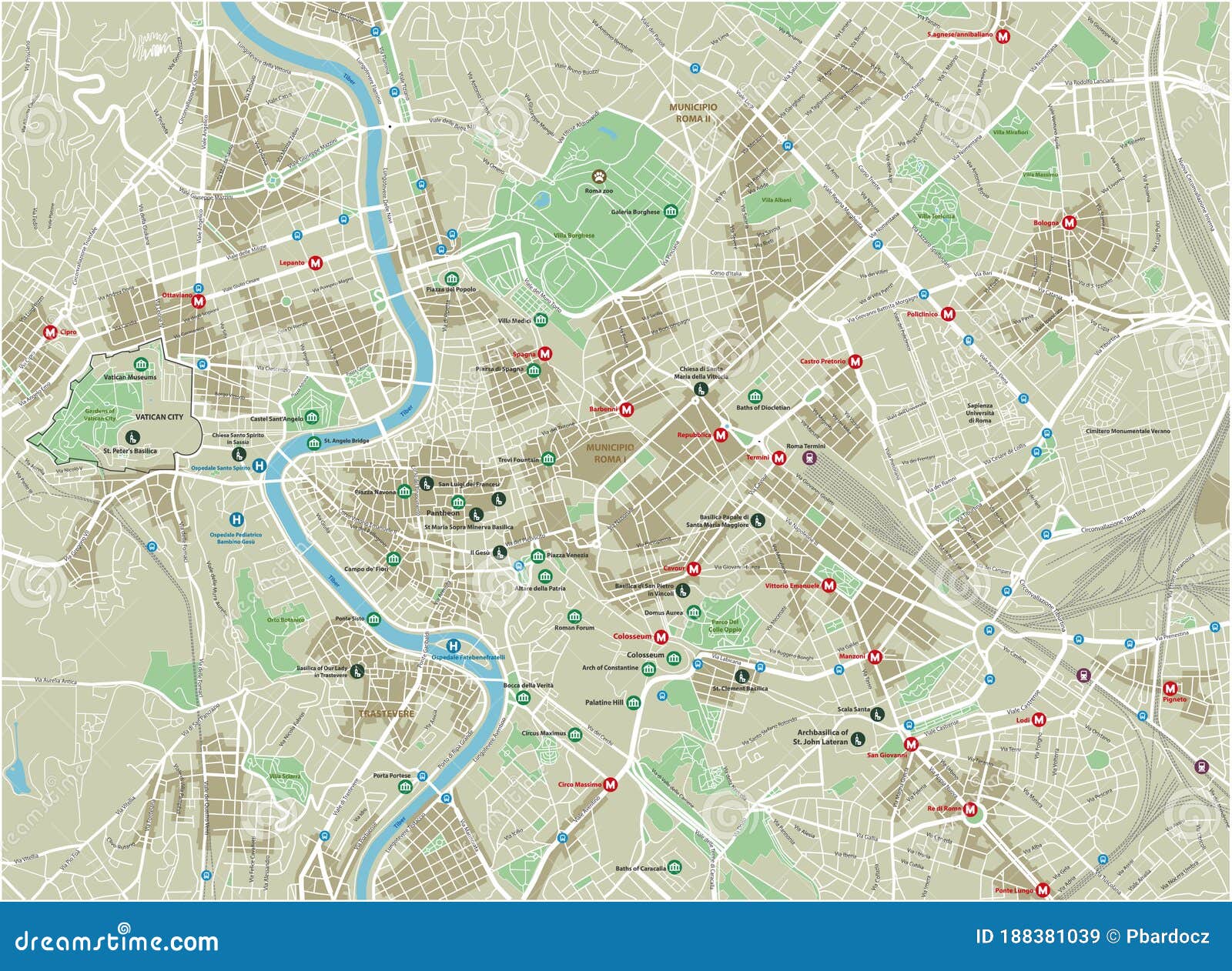 Vector city map of Rome. stock vector. Illustration of europe - 188381039