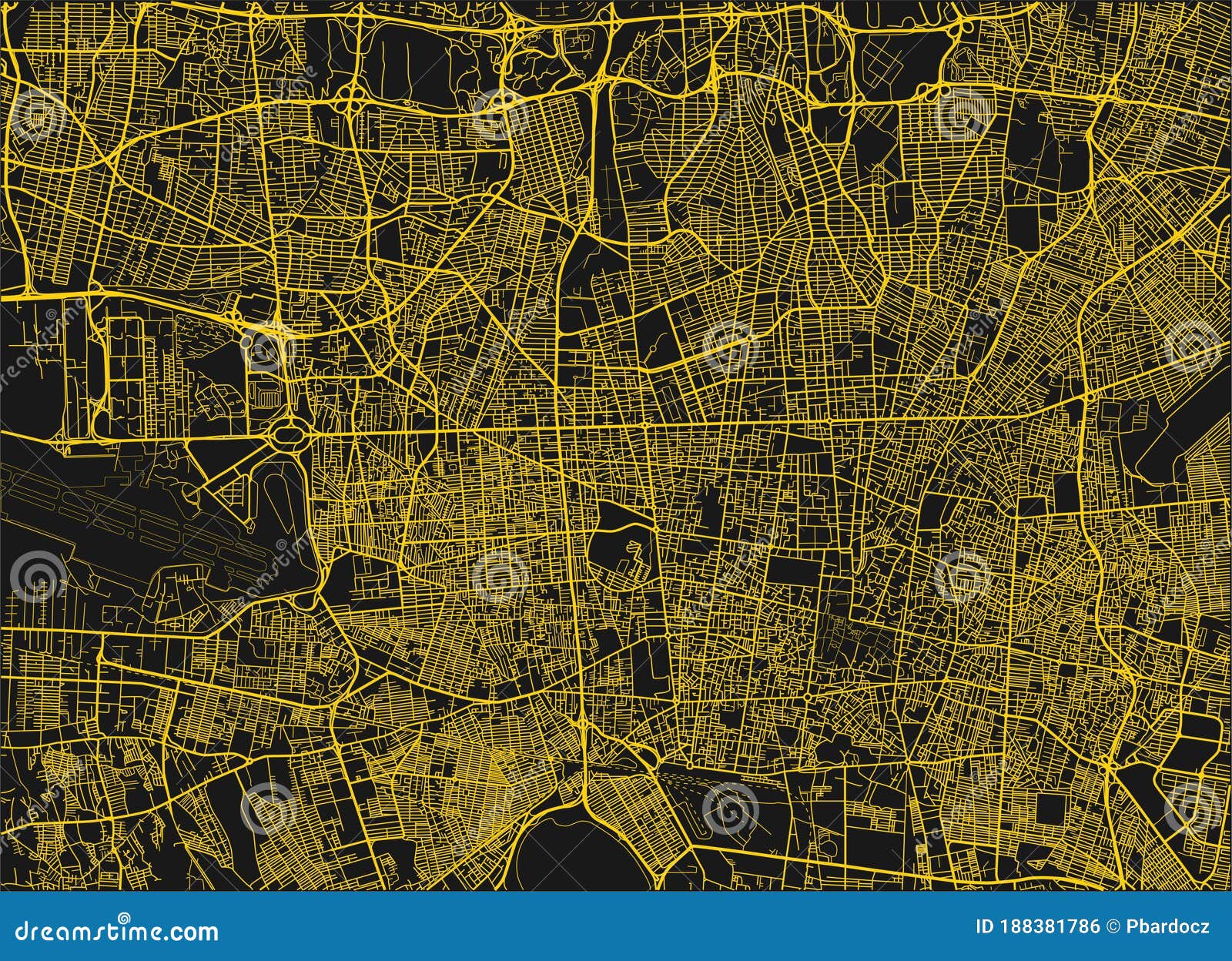 Black and Yellow Vector City Map of Tehran. Stock Vector - Illustration ...