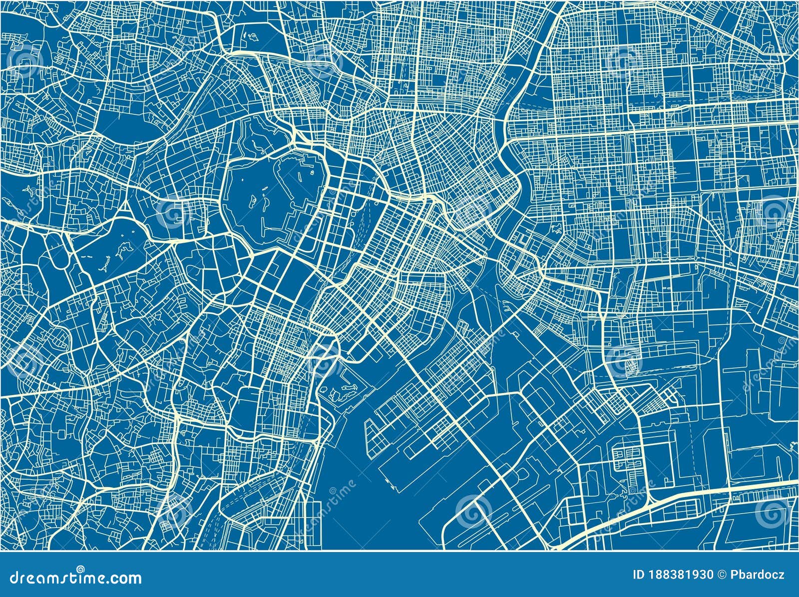 Blue and White Vector City Map of Tokyo. Stock Vector - Illustration of ...