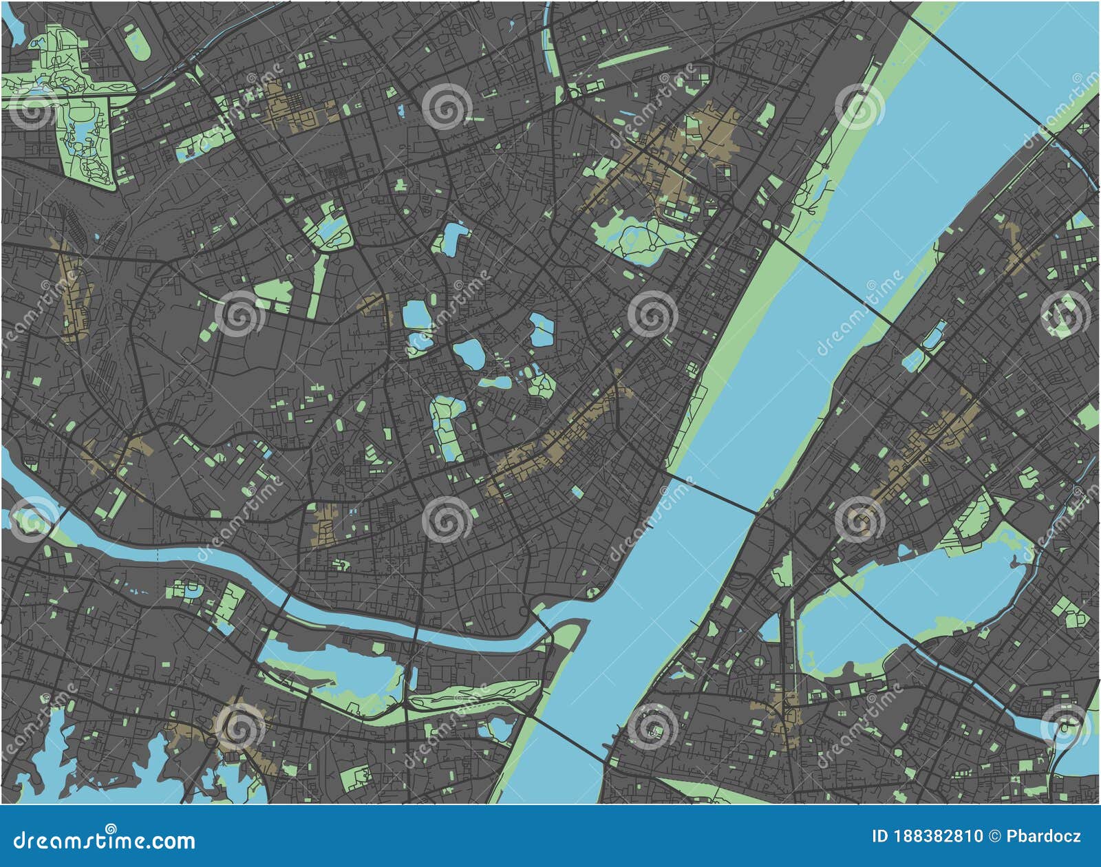 Wuhan Vector Map with Dark Colors. Stock Vector - Illustration of town ...