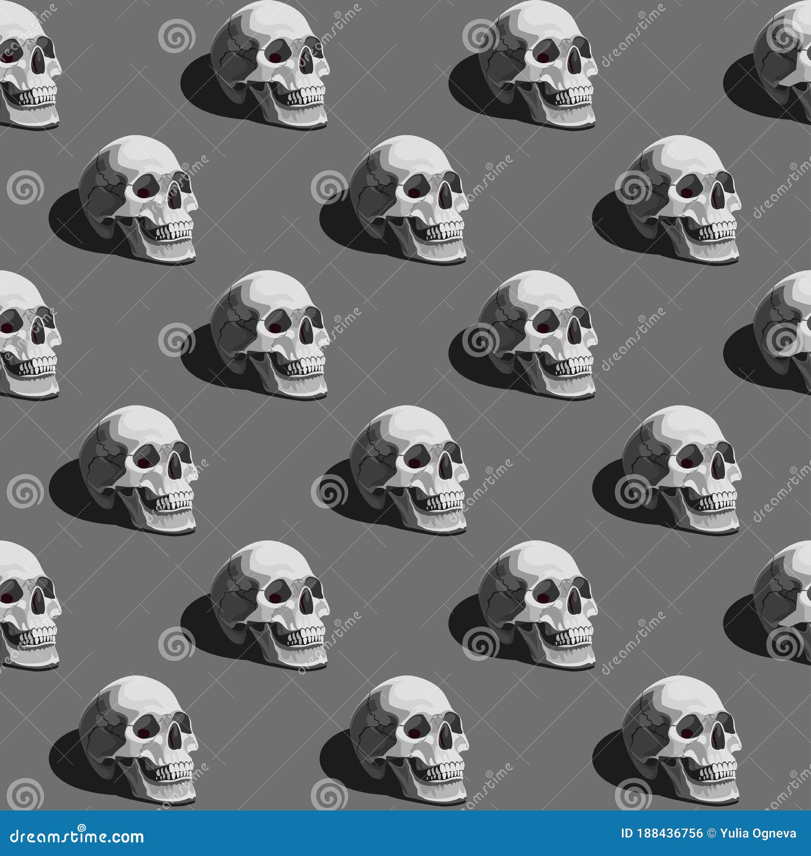 Seamless Halloween Pattern with Skulls on a Dark Grey Background. Stock ...