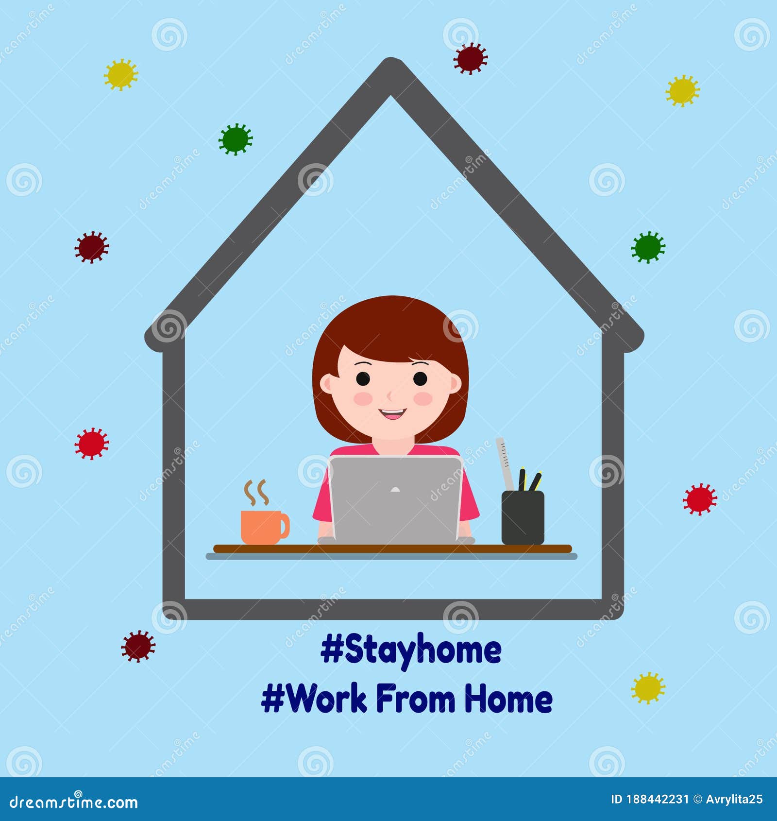 Illustration Vector Graphic of Woman Stay Home Work from Home Stock ...