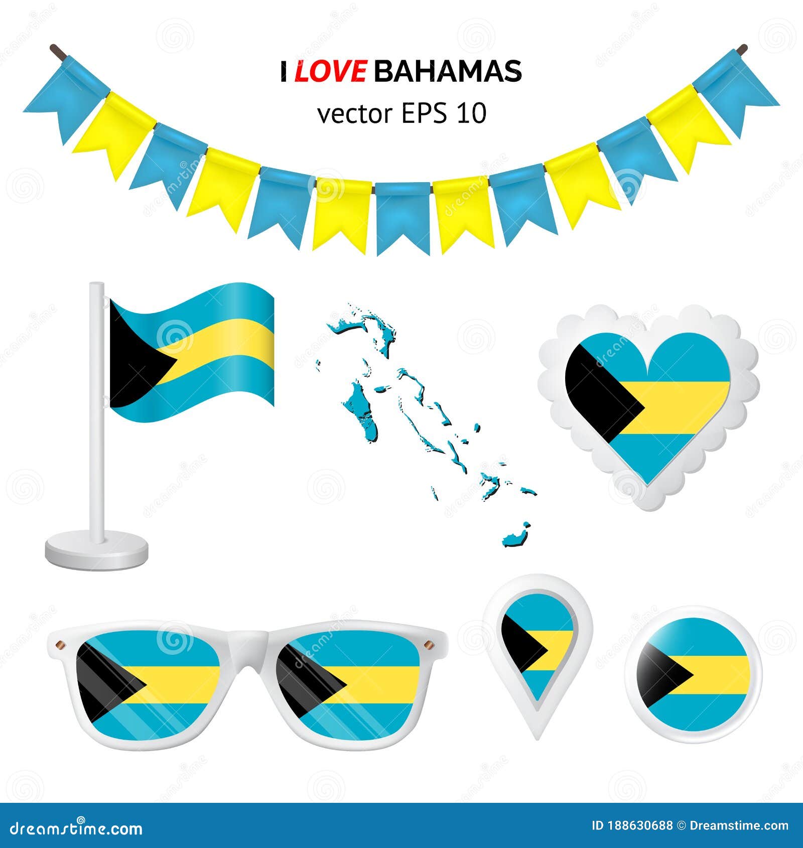 Bahamas symbol set stock vector. Illustration of heart - 188630688