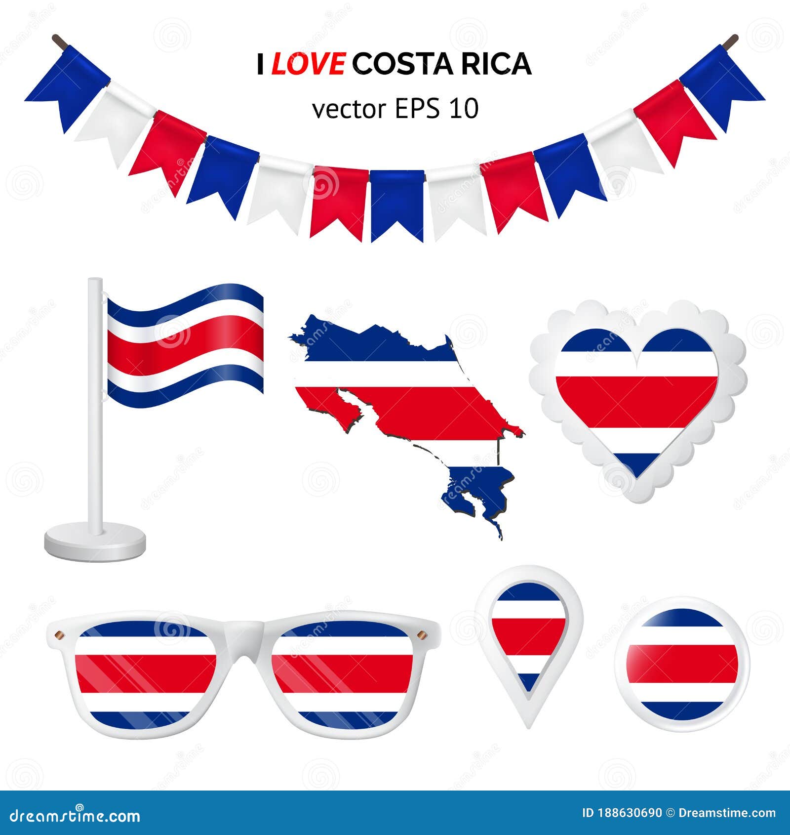 Costa Rica symbol set stock vector. Illustration of eps10 - 188630690