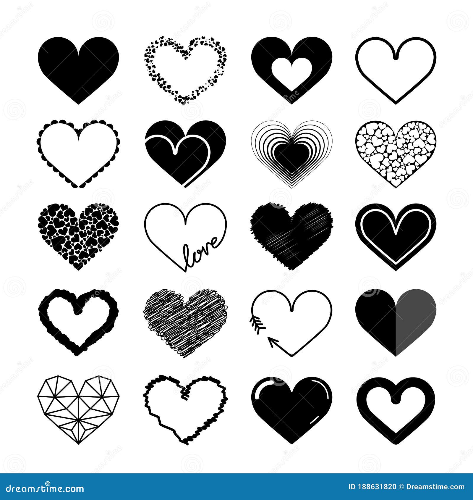 Various heart shapes stock vector. Illustration of romance - 188631820