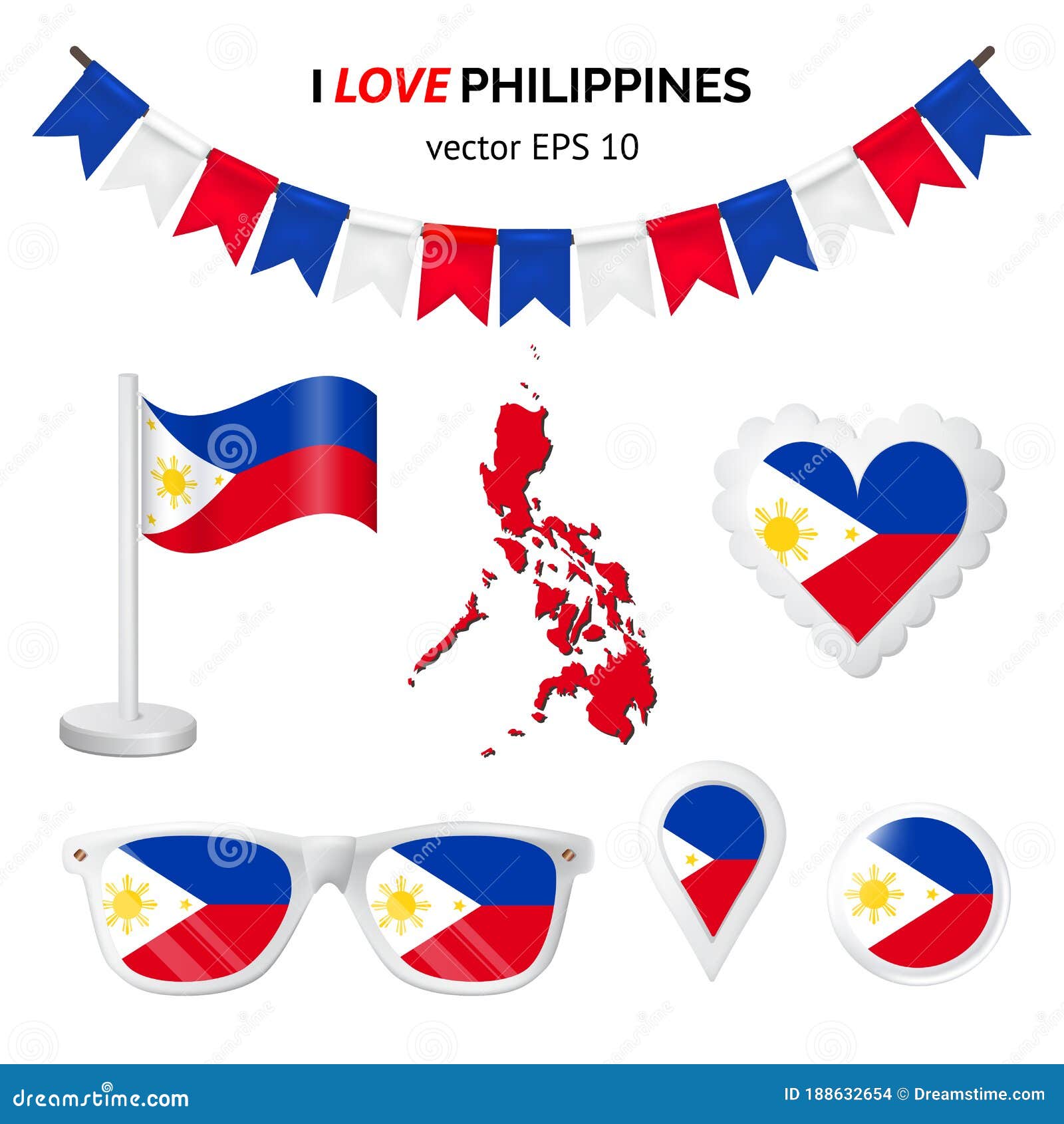 Philippines symbols set stock vector. Illustration of ribbon - 188632654