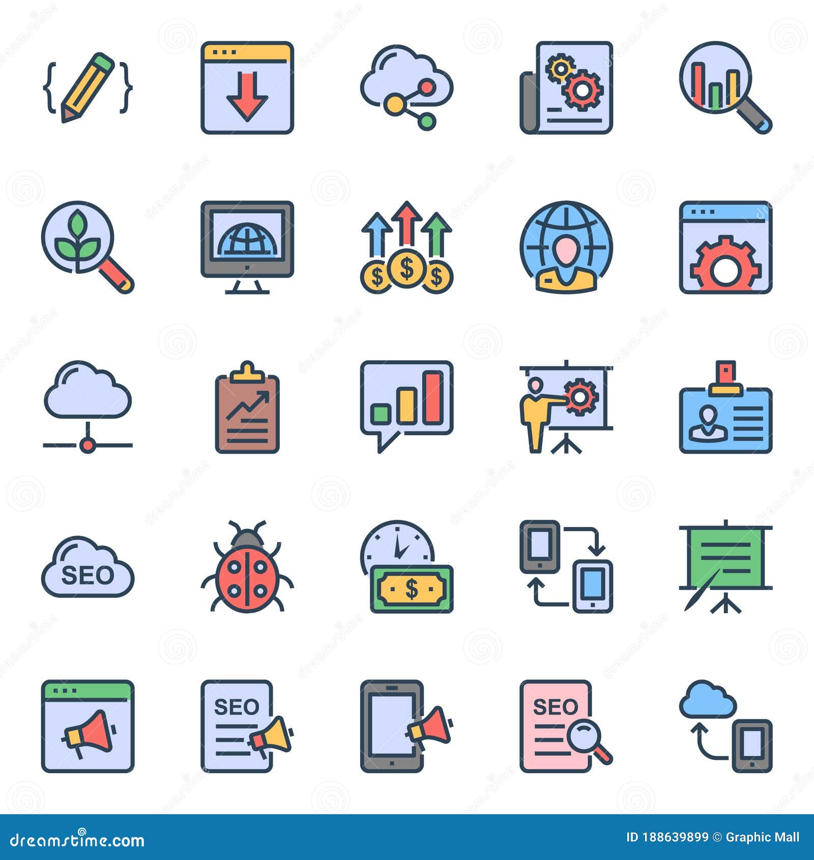 SEO & Web - 25 Icons Image. Stock Vector - Illustration of document ...