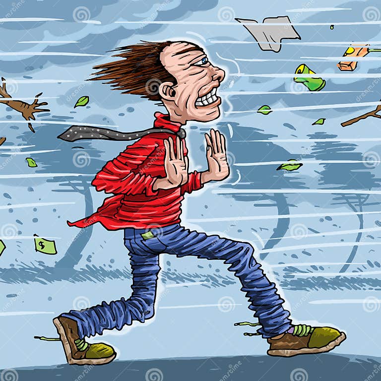 A Man Fight the Strong Windy Winds Stock Vector - Illustration of ...
