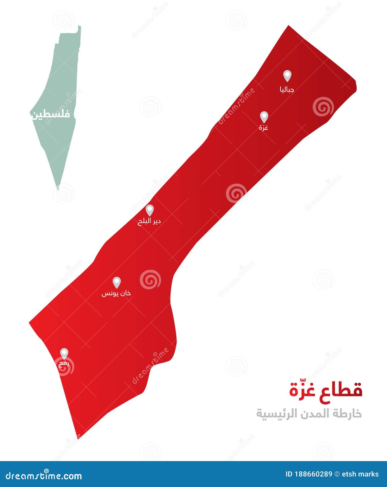 Detailed Map of the Gaza Strip with the Main Cities Names Written in ...