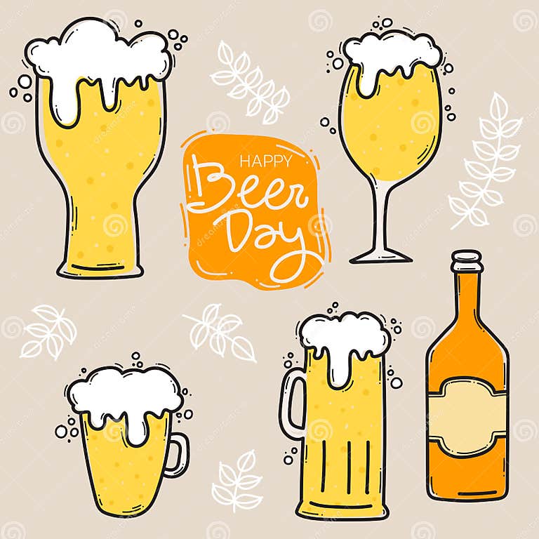 International Beer Day Cartoon Hand Draw Vector Stock Vector ...