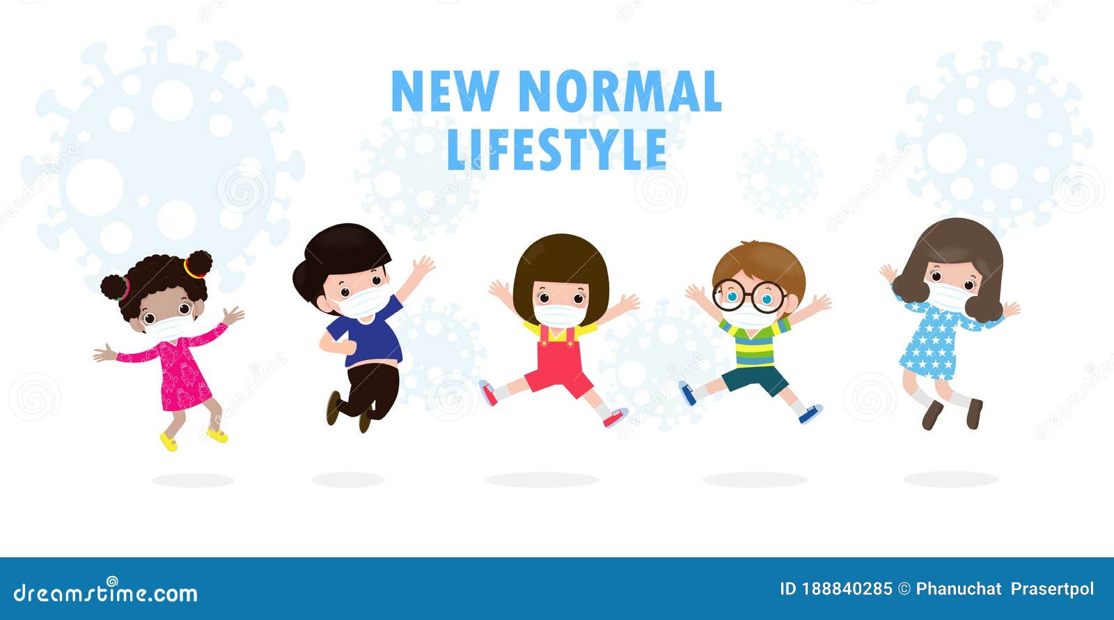 New Normal Lifestyle Concept. Happy Group Diverse Kids and Different ...