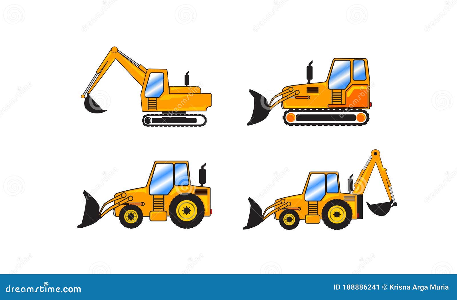Set Construction Heavy Equipment Machinery, Excavator, Backhoe, Front ...