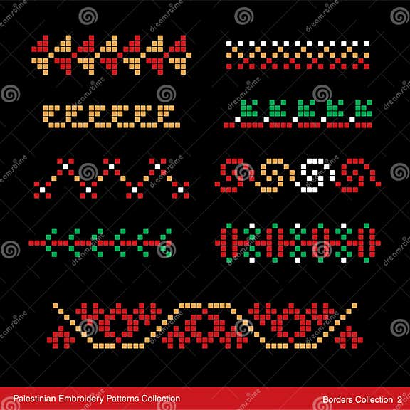 Traditional Palestinian Embroidery Borders Collection. Stock Vector ...