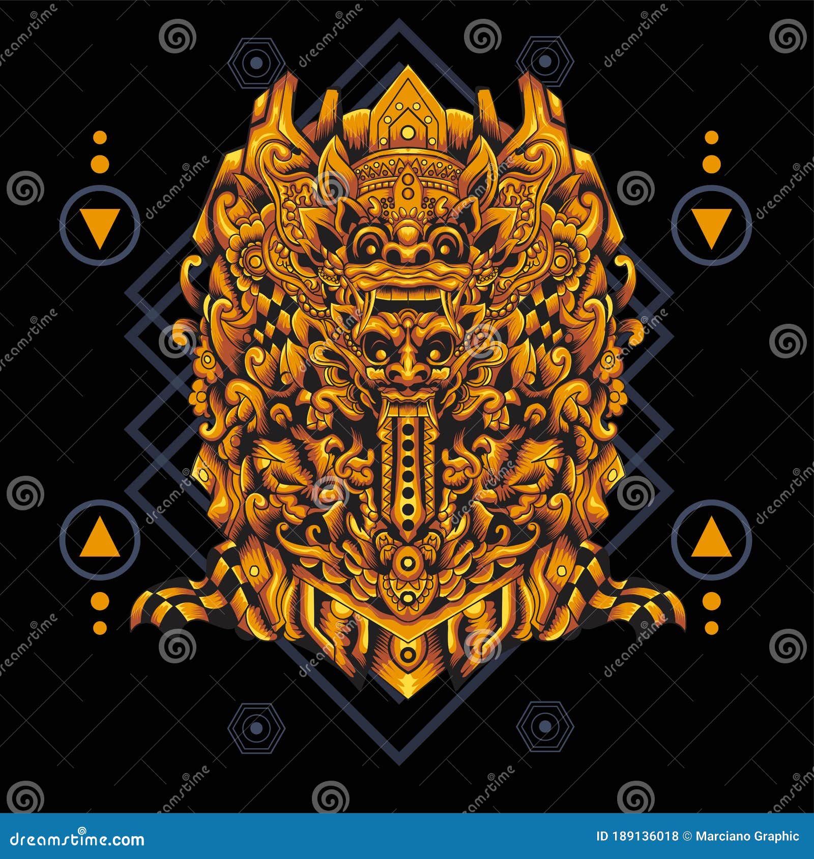 Barong Rangda Sacred Geometry Yellow Color. Stock Vector - Illustration ...