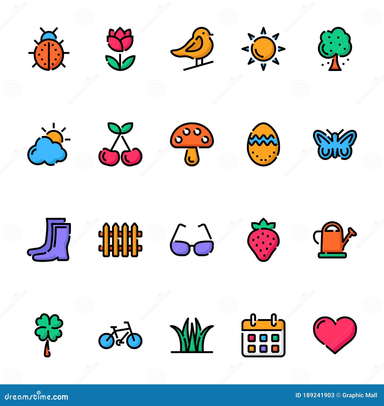 Spring - 20 icons image. stock vector. Illustration of apples - 189241903