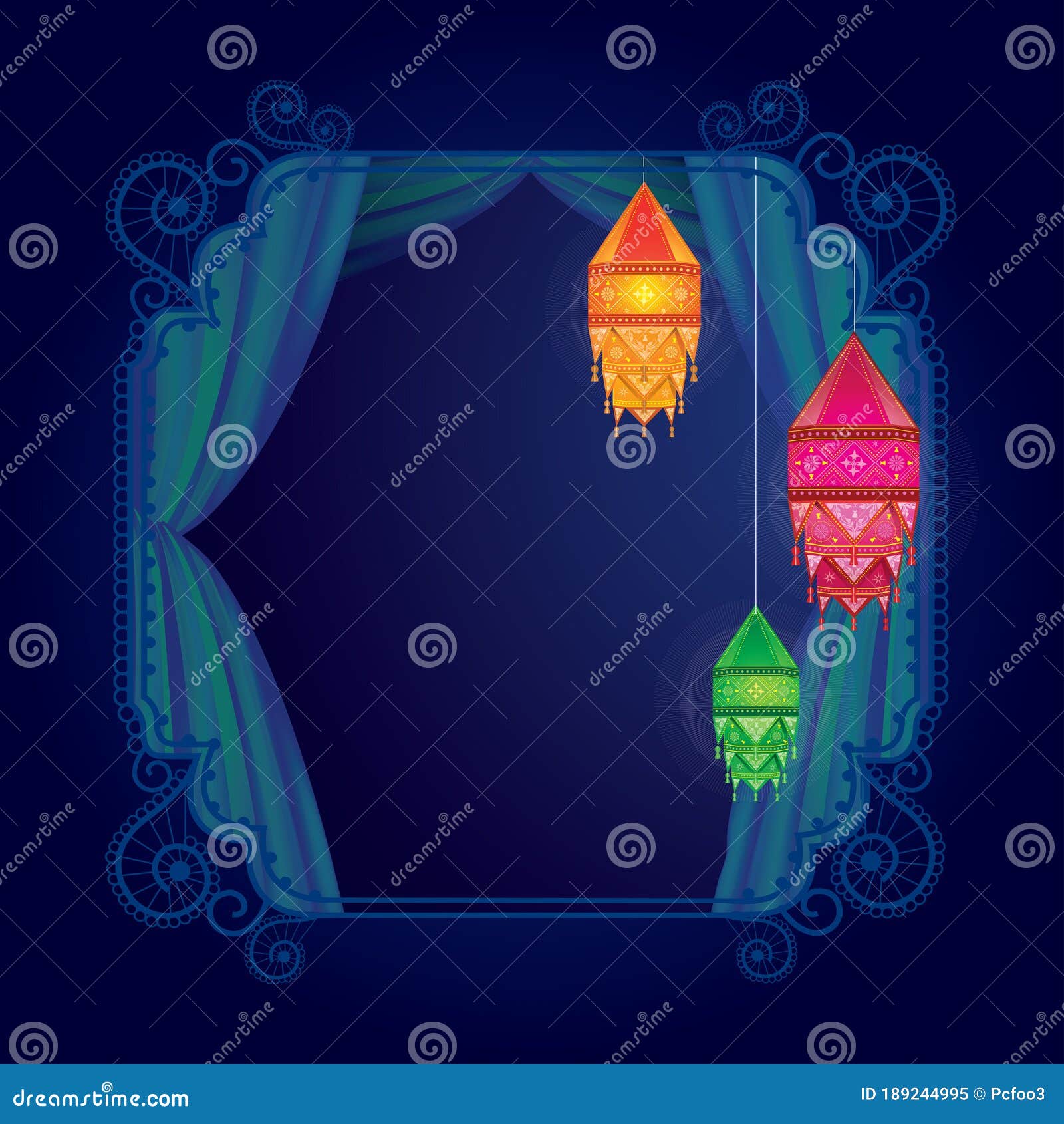 Background and Frame Design with Traditional Indian Lantern. Stock ...