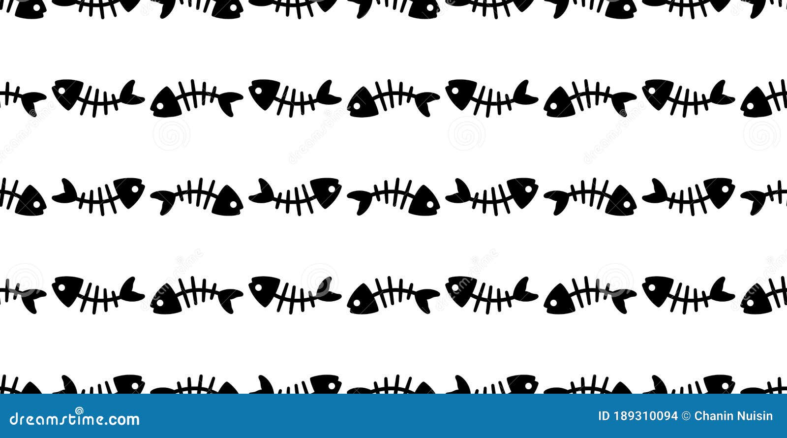 Fish Bone Seamless Pattern Shark Vector Salmon Dolphin Tuna Doodle Icon Cartoon Ocean Sea Scarf ...