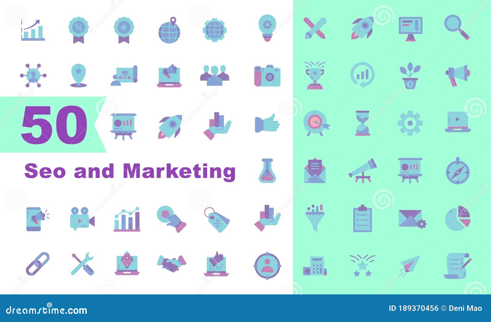 50 Vector Seo and Marketing Flat Icons Set Stock Vector - Illustration ...