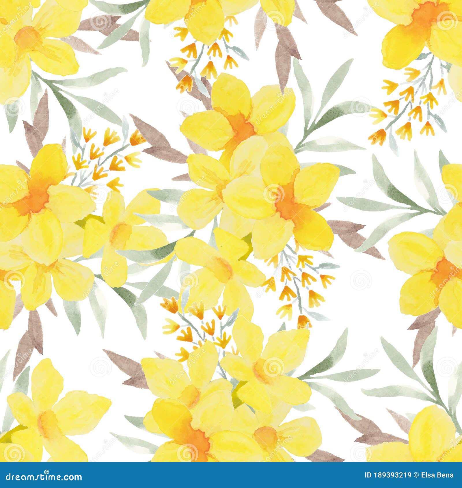 Yellow Watercolor Tropical Floral Seamless Pattern Stock Vector ...