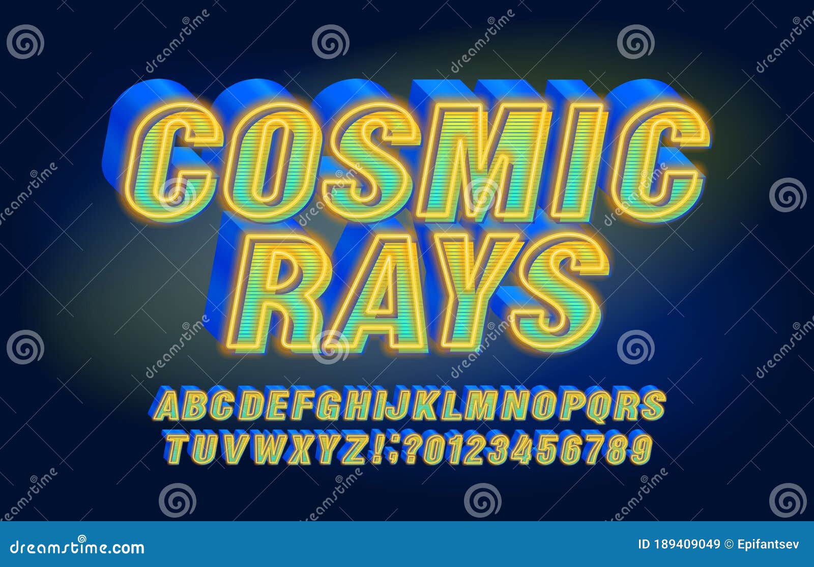 Cosmic Rays Alphabet Font. 3D Effect Letters, Numbers and Symbols Stock ...