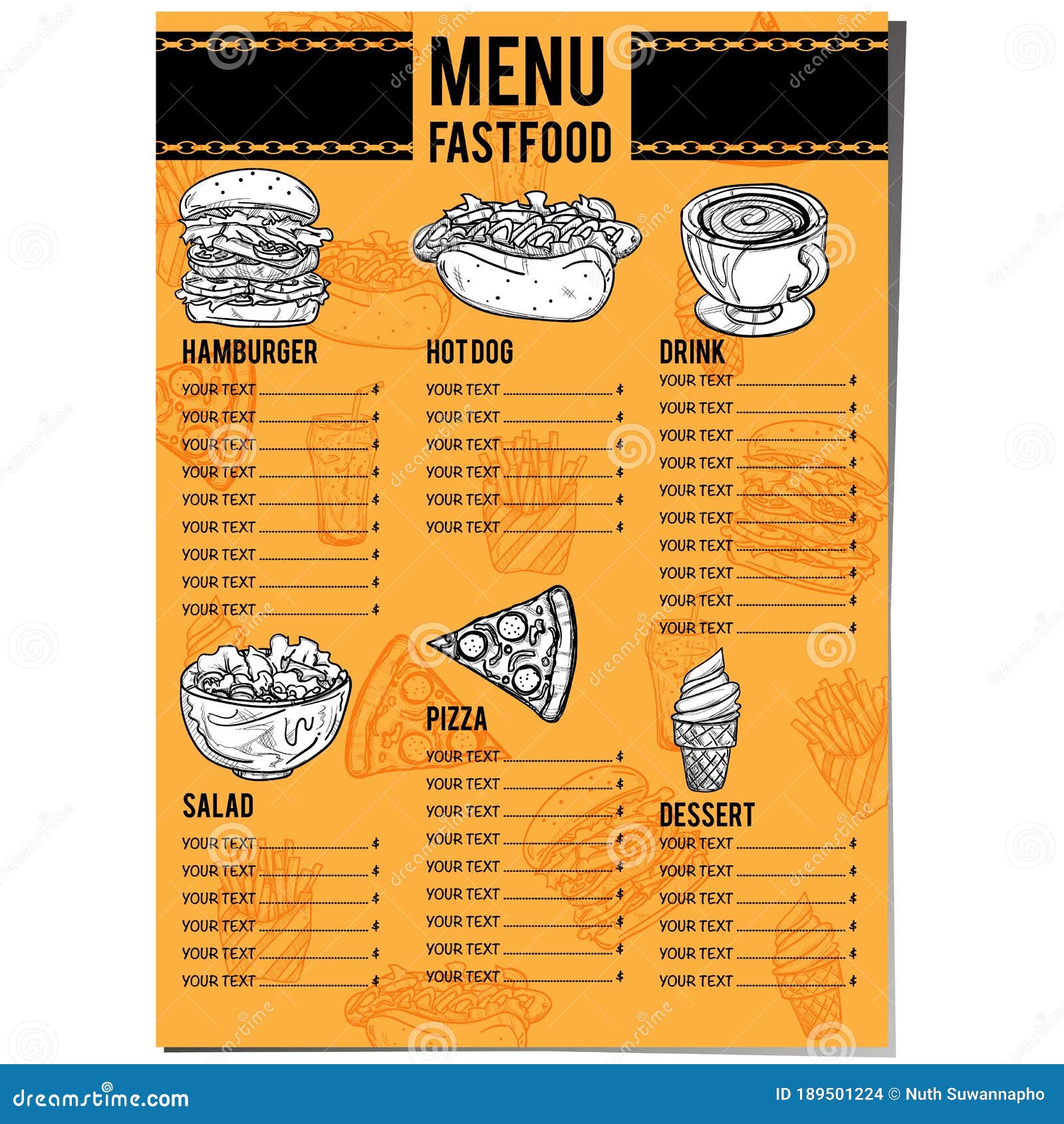 Menu Food Restaurant Template Design Hand Drawing Graphic Stock Vector ...