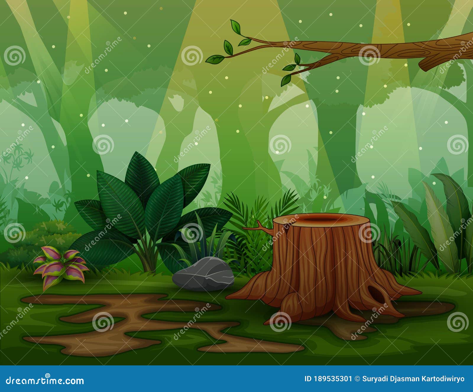 Background Scene with Tree Stump in the Forest Stock Illustration ...