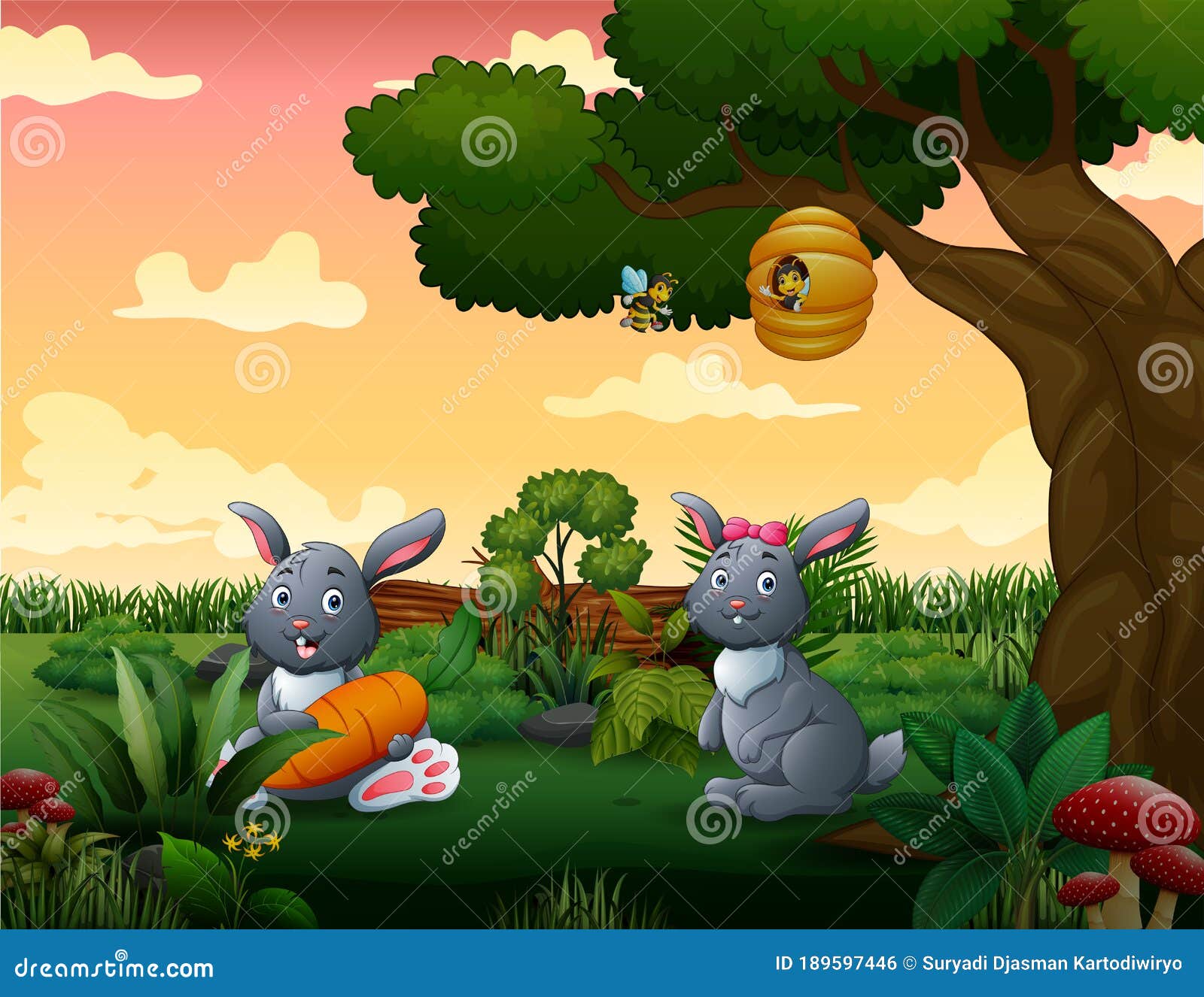 Cartoon Two Bunnies in the Park Stock Vector - Illustration of bunnies ...