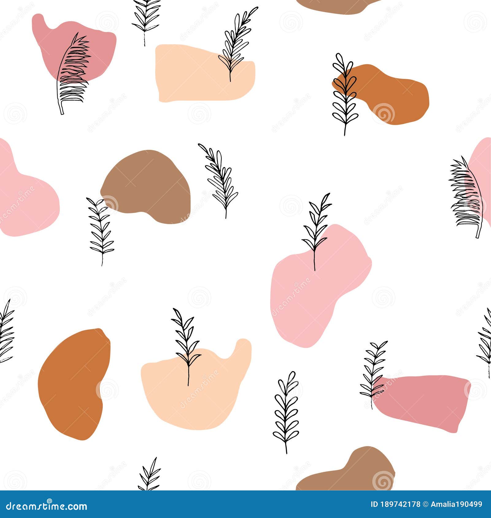 Simple Leaf and Abstract Shape Seamless Pattern Print Stock Vector ...