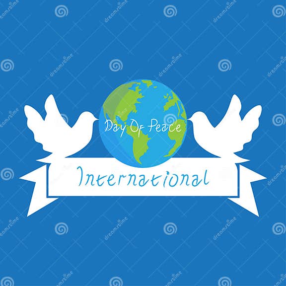Two Doves in White Carrying a Slogan that Reads `International Peace ...