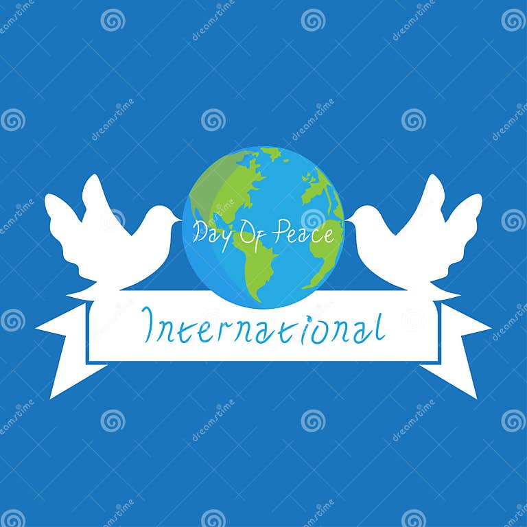 Two Doves in White Carrying a Slogan that Reads `International Peace ...