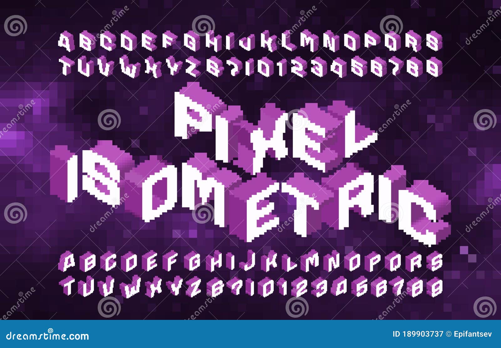 Pixel Isometric Font. 8-bit Symbols. 3D Digital Video Game Style ...